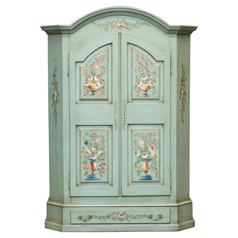 Vintage Hand Painted Blue 18th Century Style Wardrobe with Floral ...