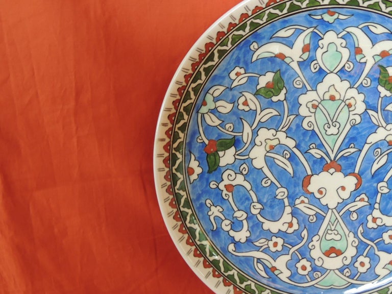 Vintage Hand Painted Blue Turkish Round Decorative Hanging Plate at 1stDibs
