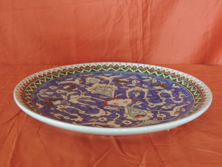 Vintage Hand Painted Blue Turkish Round Decorative Hanging Plate at 1stDibs