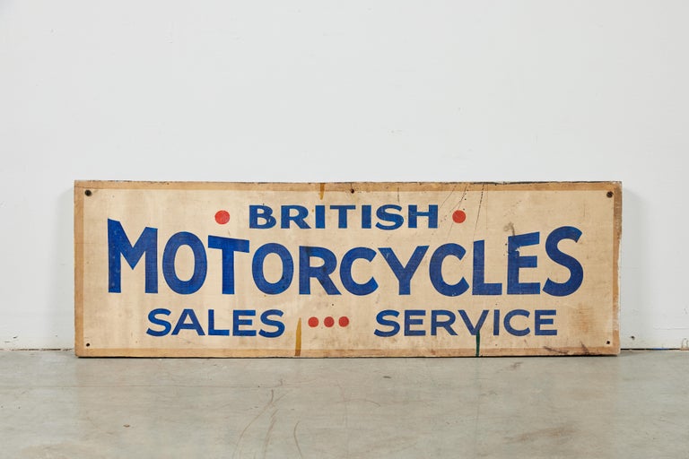 Vintage Hand Painted British Motorcycle Shop Sign For Sale at 1stDibs