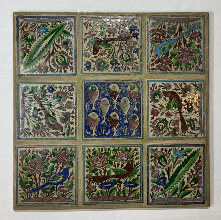 Vintage Hand Painted Ceramic Tiles Wall Hanging For Sale at 1stDibs
