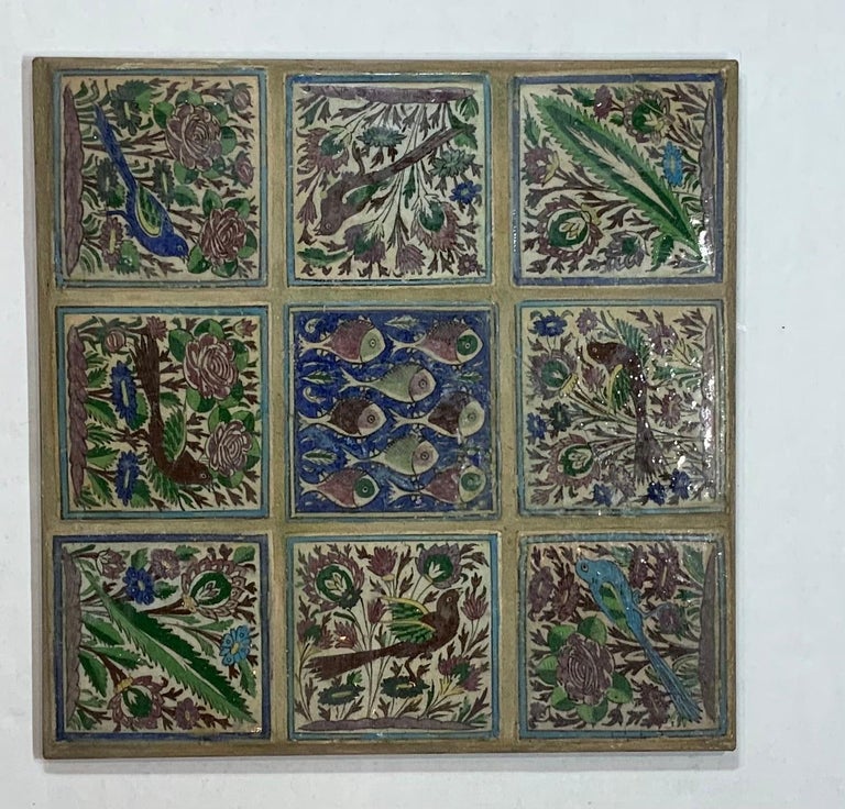 Vintage Hand Painted Ceramic Tiles Wall Hanging For Sale at 1stDibs