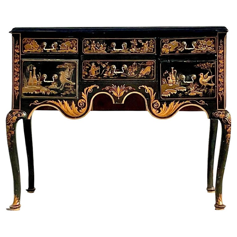 Vintage Hand Painted Chinoiserie Lowboy For Sale at 1stDibs