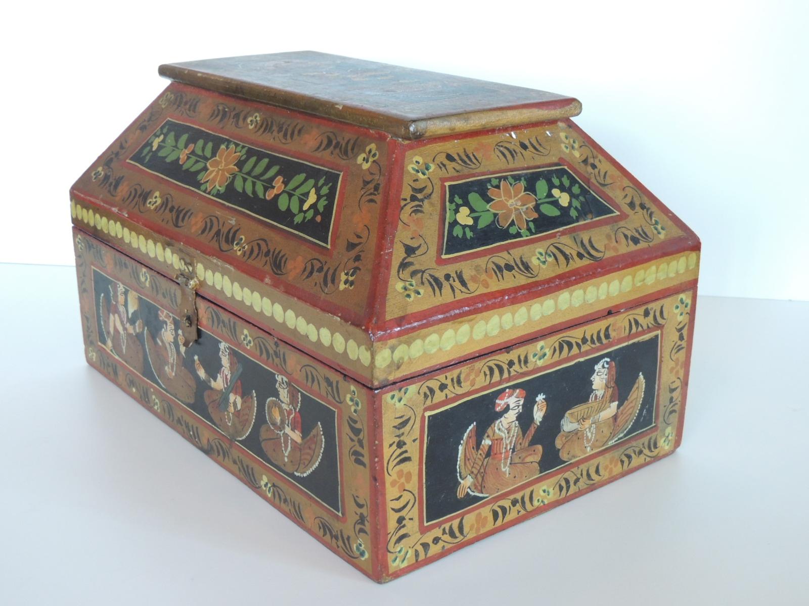 Vintage Hand Painted Colorful Indian Wooden Box with Lid at 1stDibs ...
