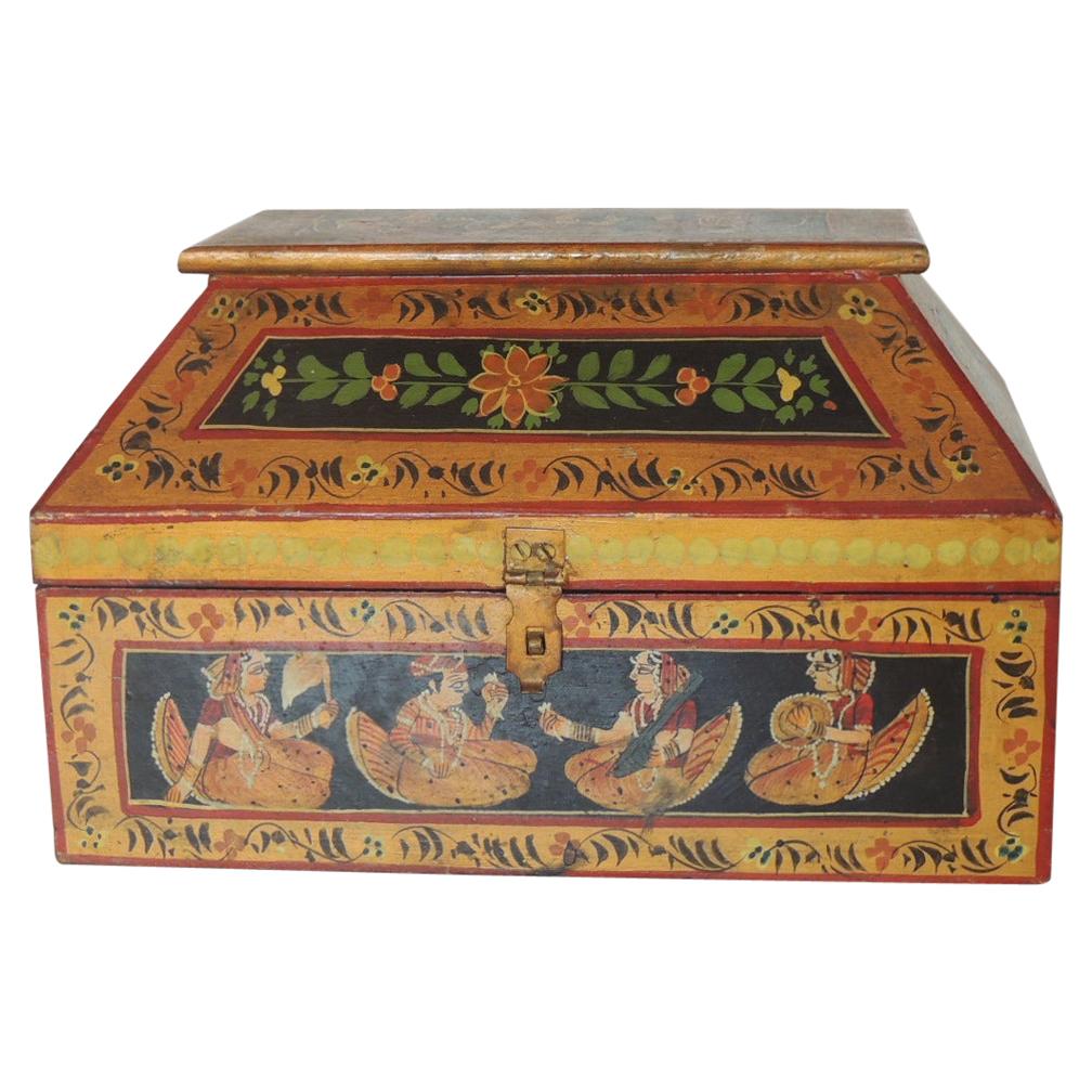 Vintage Hand Painted Colorful Indian Wooden Box with Lid at 1stDibs ...
