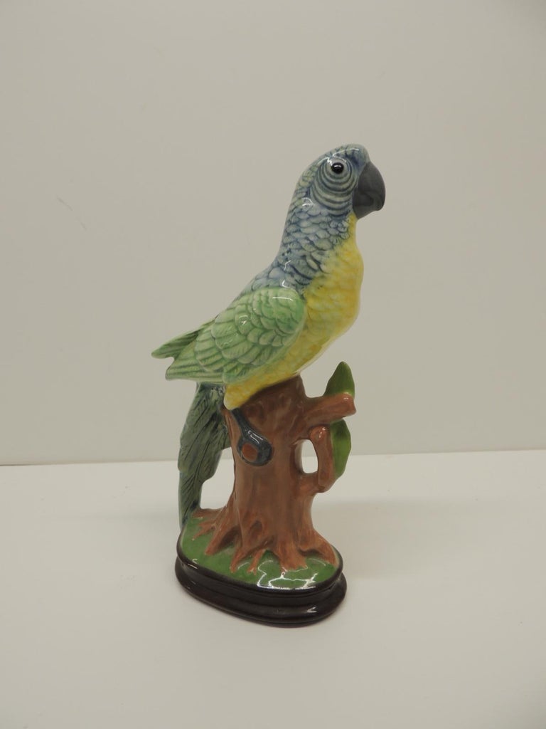 Vintage Hand Painted Colorful Porcelain Parrot Figurine on a Tree Trunk ...
