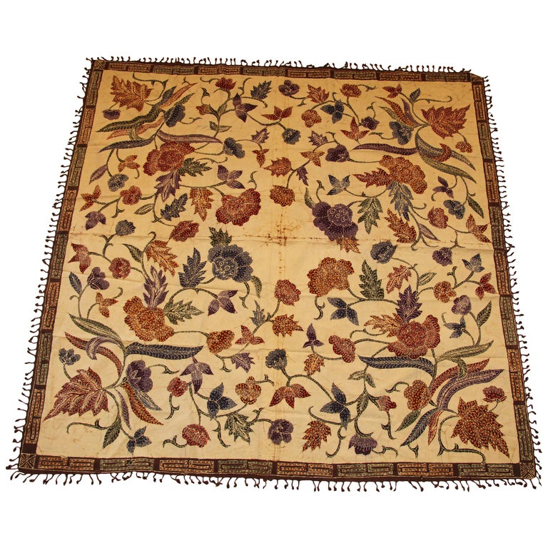 Vintage Hand Painted Floral Batik from Sidoarjo East Java For Sale at ...