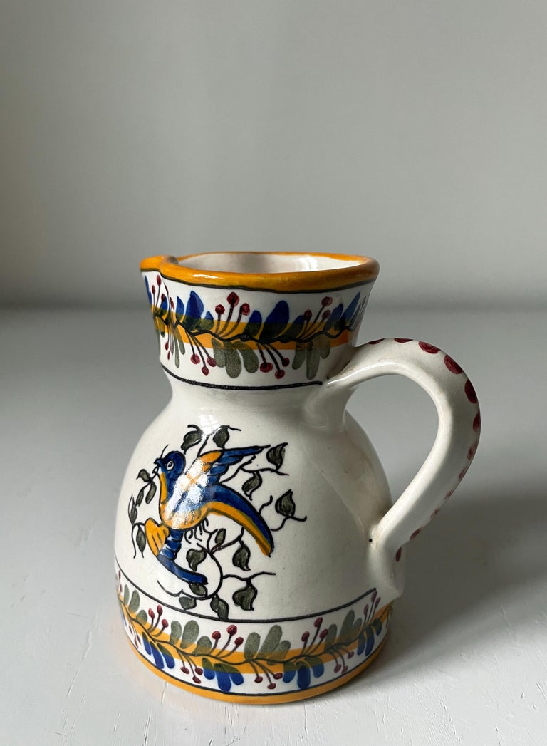 Vintage Floral Portuguese Pitcher Vase For Sale at 1stDibs