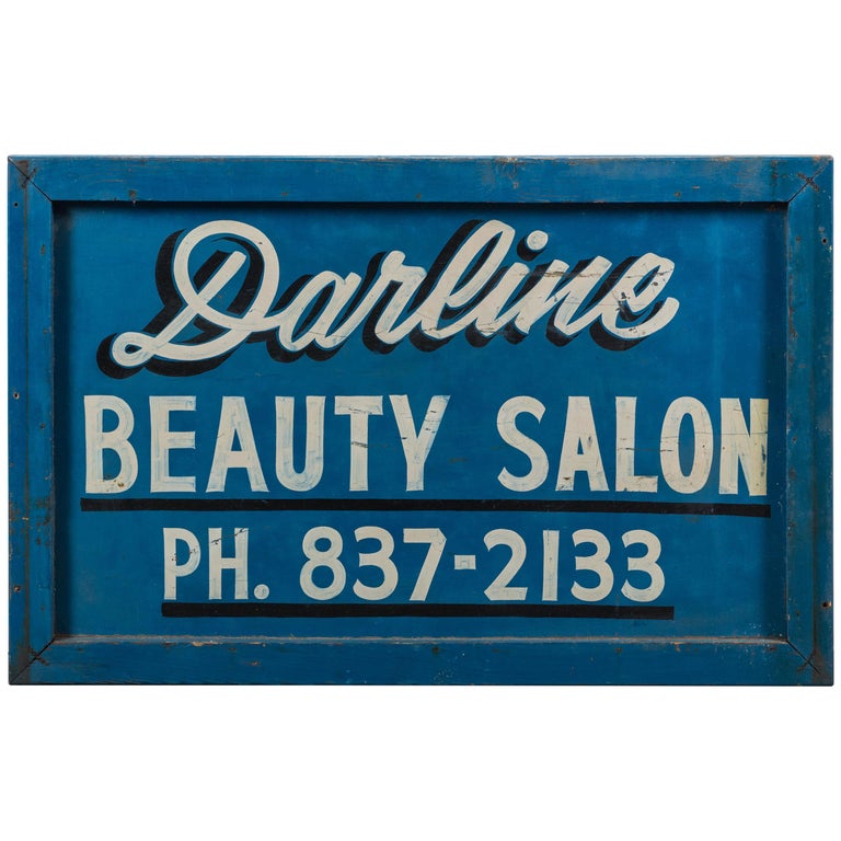 Vintage Hand-Painted Folk Art Beauty Salon Blue Trade Sign, circa 1950s ...