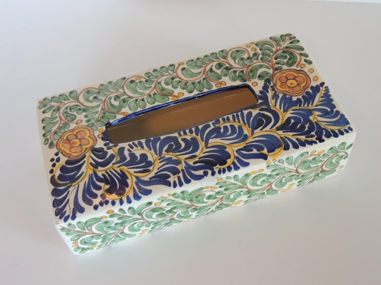 Vintage Hand Painted Mexican Ceramic Tissue Box Cover at 1stDibs ...