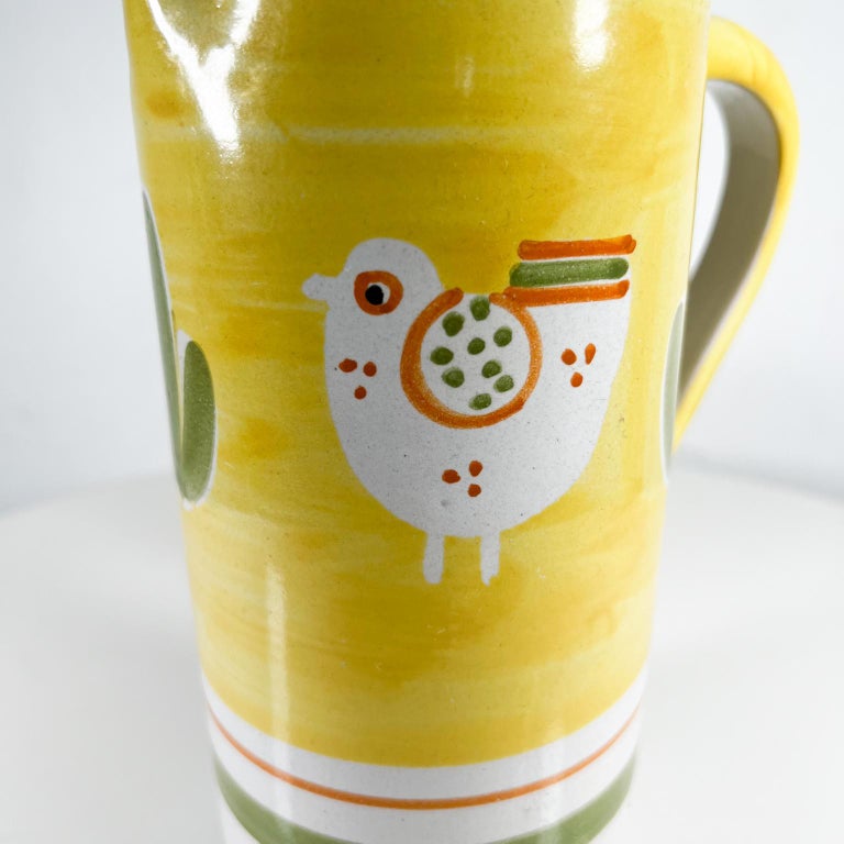 Vintage Hand Painted Pitcher with Chicken Yellow and Green Italy For ...