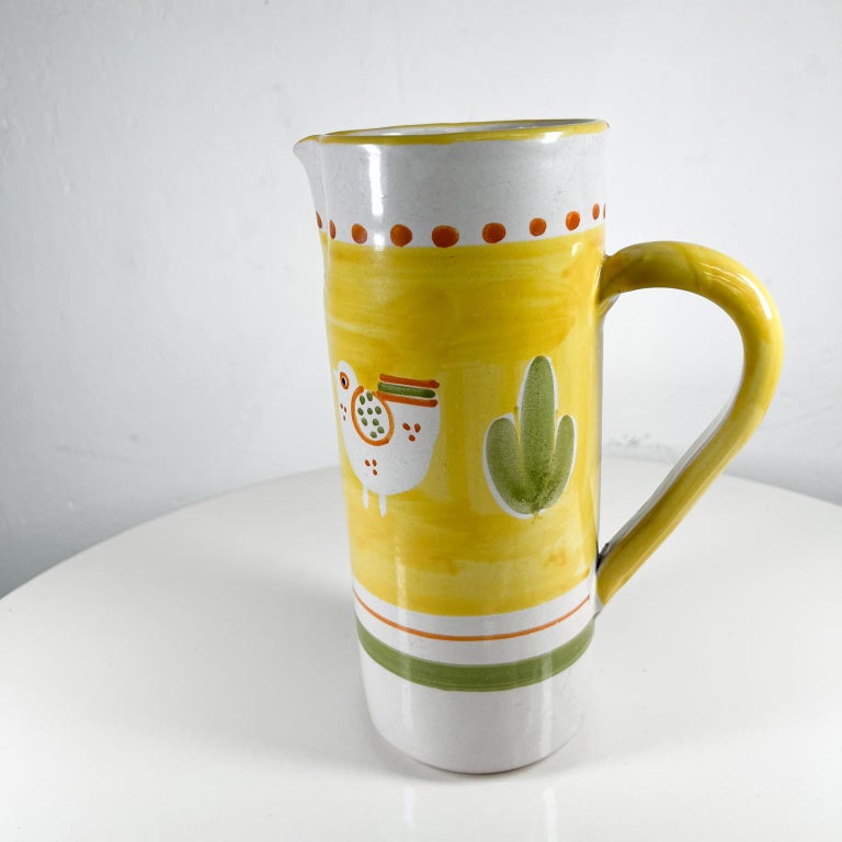 Vintage Hand Painted Pitcher with Chicken Yellow and Green Italy For ...