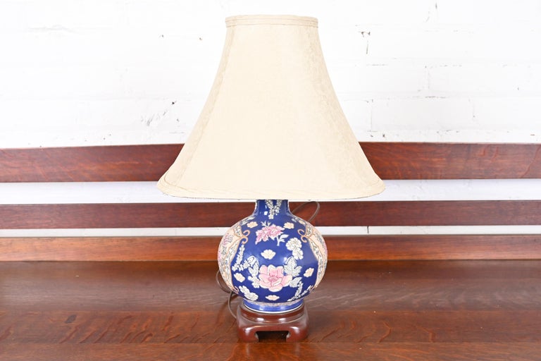 Vintage Hand-Painted Porcelain Chinoiserie Lamp with Shade For Sale at ...