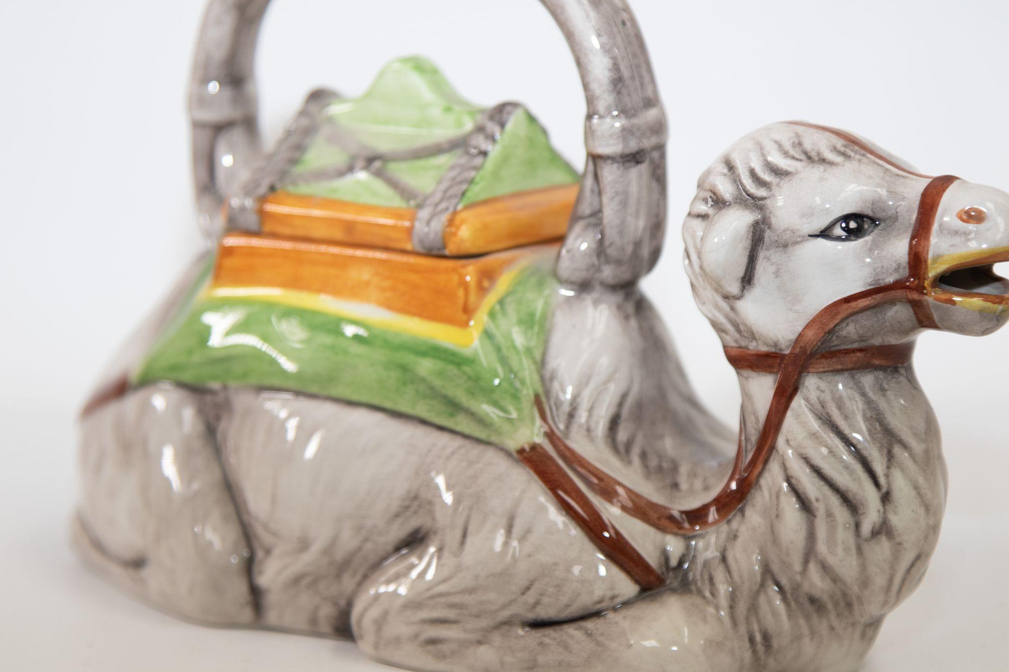 Vintage Hand Painted Resting Camel Porcelain Tea Pot For Sale at 1stDibs