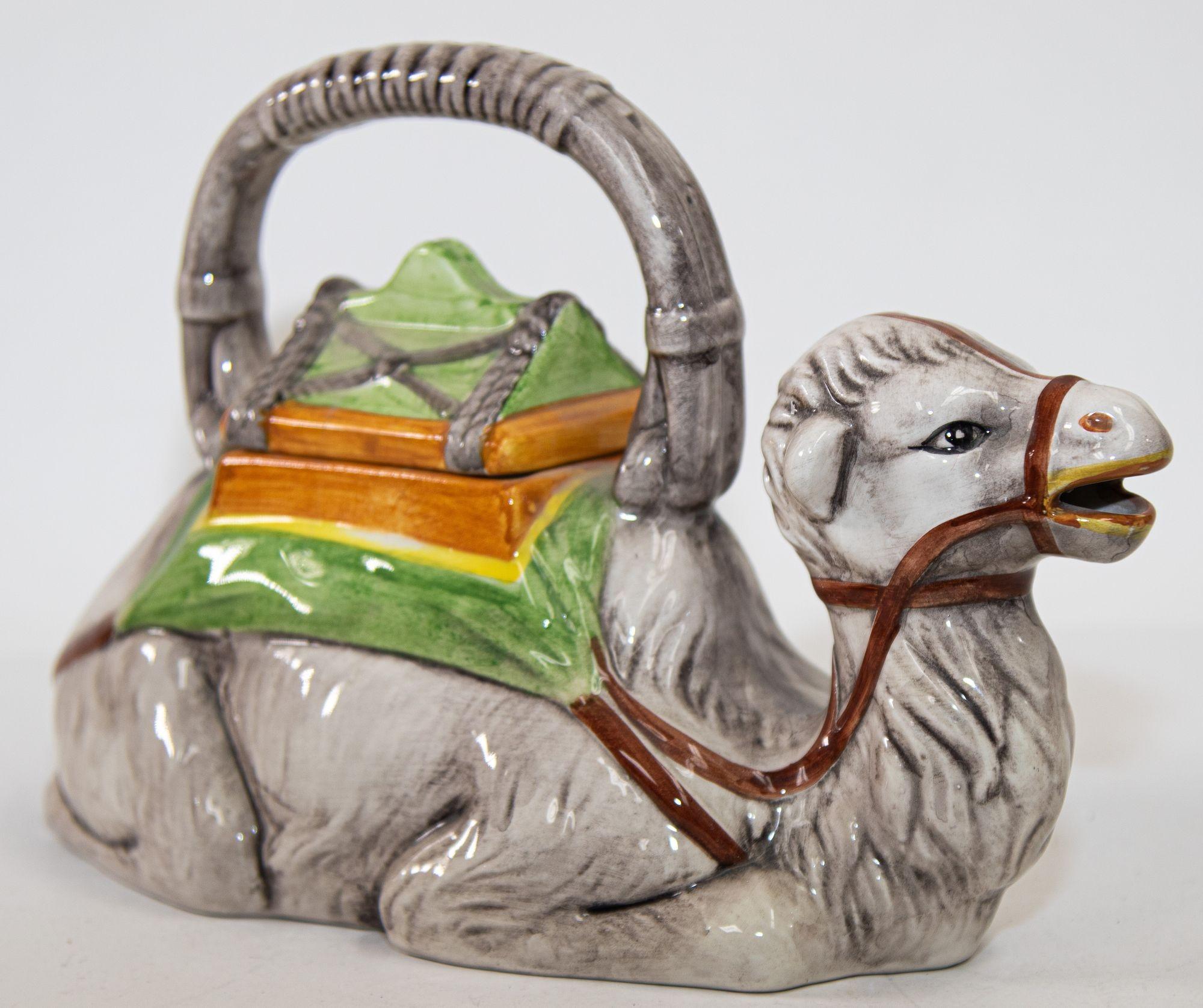 Vintage Hand Painted Resting Camel Porcelain Tea Pot For Sale at 1stDibs
