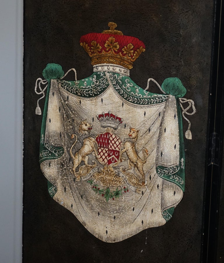 Vintage Hand Painted Room Divider Folding Screen Armorial Crest Coat of ...