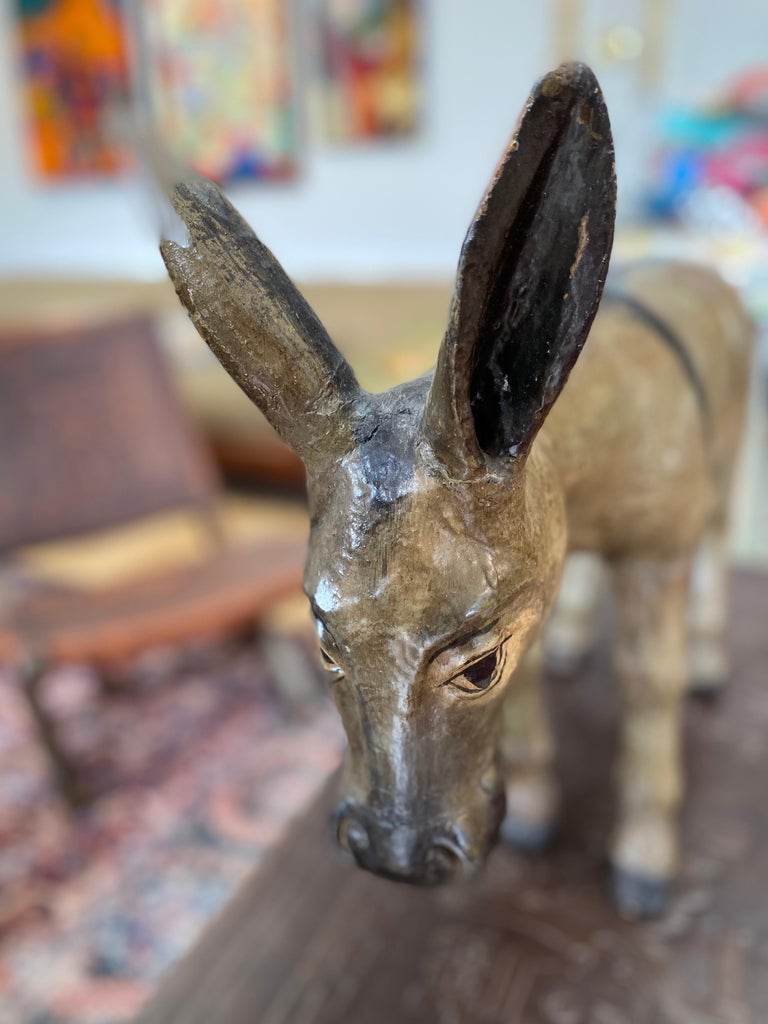 Vintage Hand-Painted Spanish Colonial Donkey Sculpture at 1stDibs