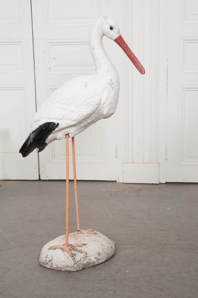 Vintage Hand Painted Stone Stork at 1stDibs