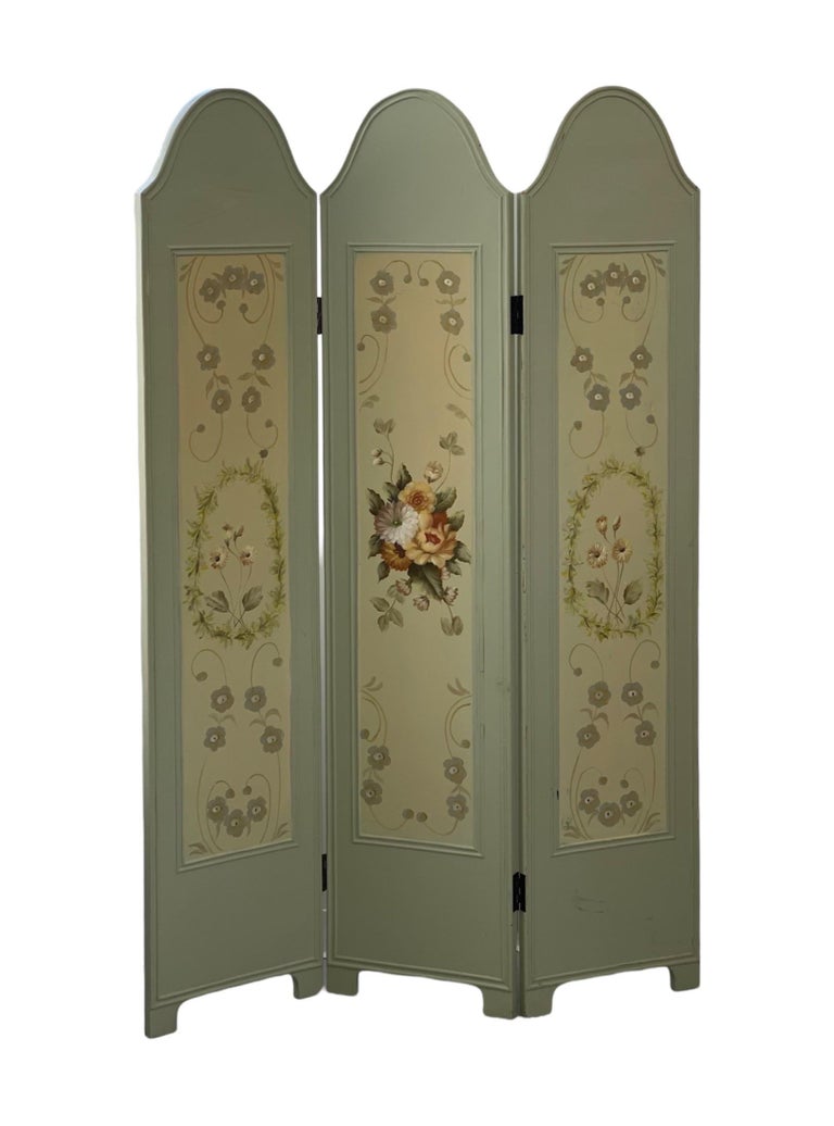 Vintage Hand Painted Three Panel French Wood Room Divider or Partition ...