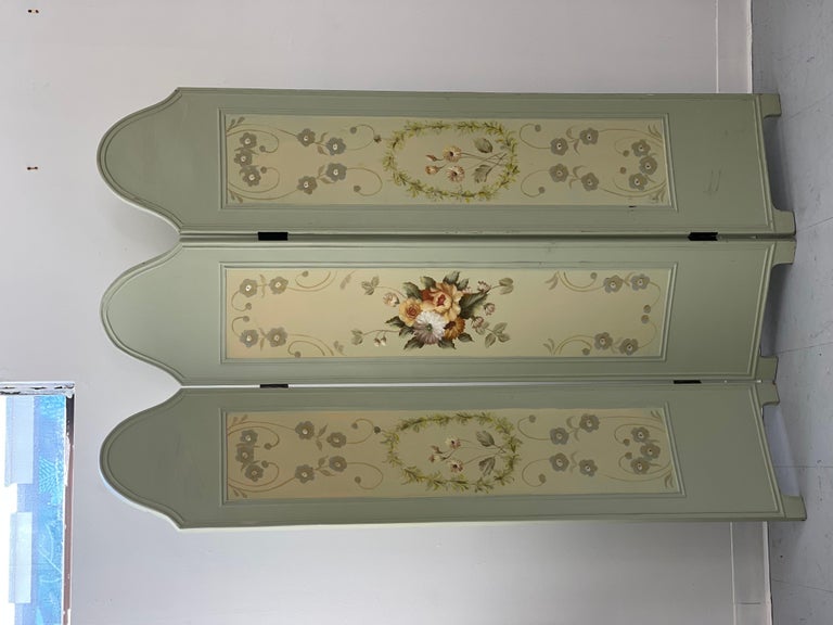 Vintage Hand Painted Three Panel French Wood Room Divider or Partition ...