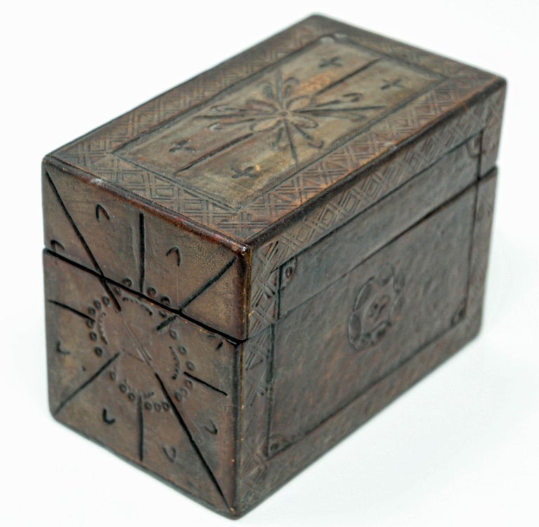 Vintage Hand Tooled Leather Covered Wooden Box For Sale at 1stDibs