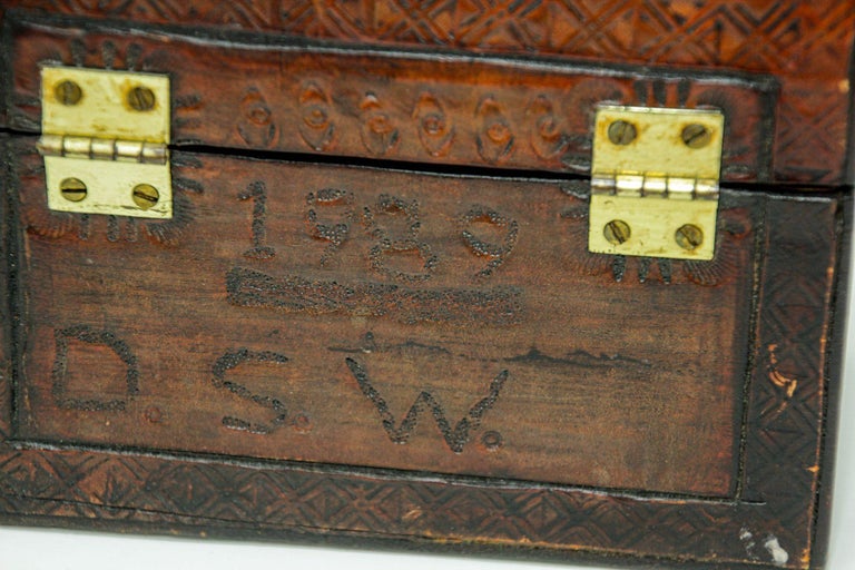 Vintage Hand Tooled Leather Covered Wooden Box For Sale at 1stDibs