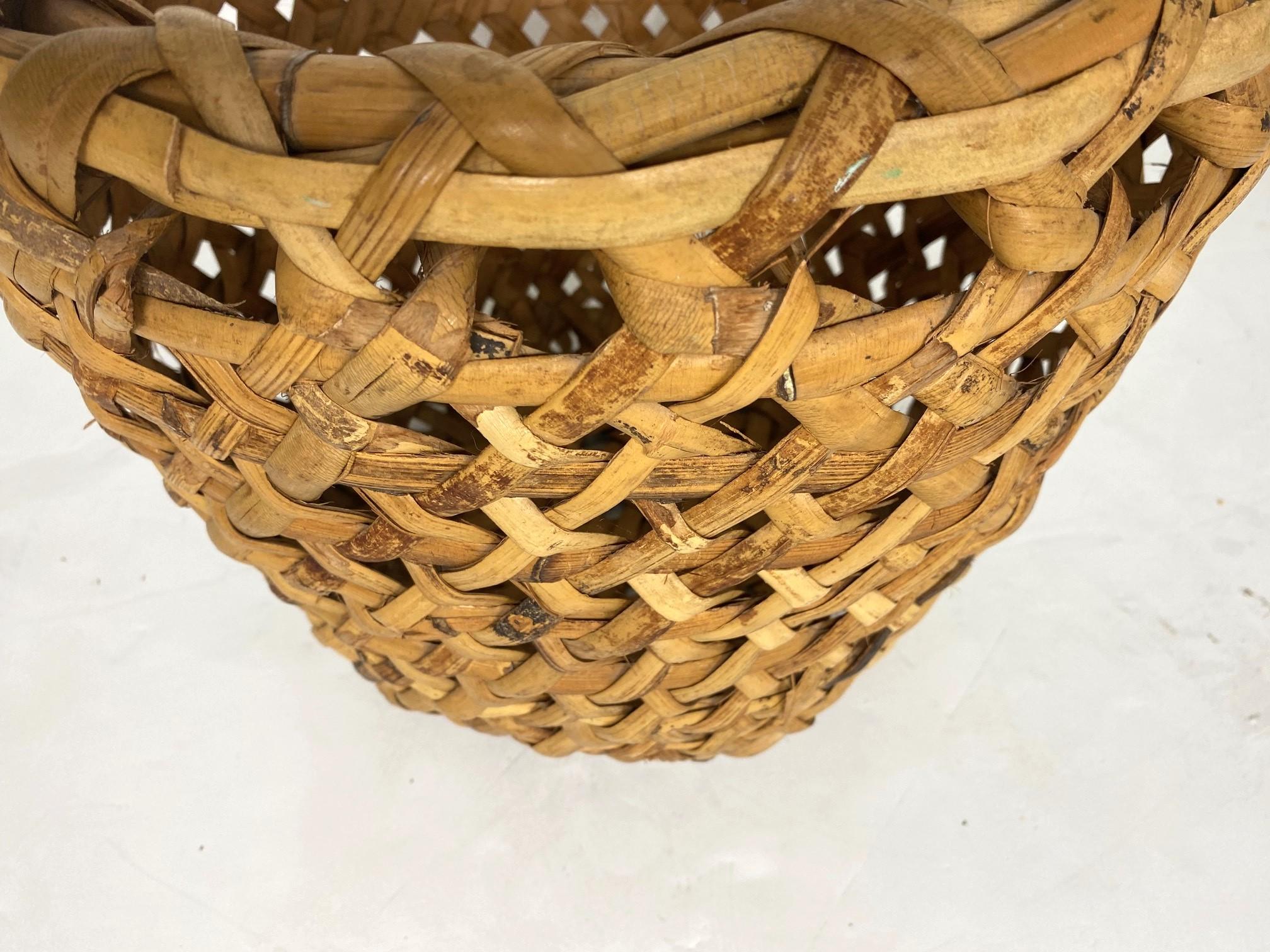 Vintage Hand-Woven Rattan Basket For Sale at 1stDibs