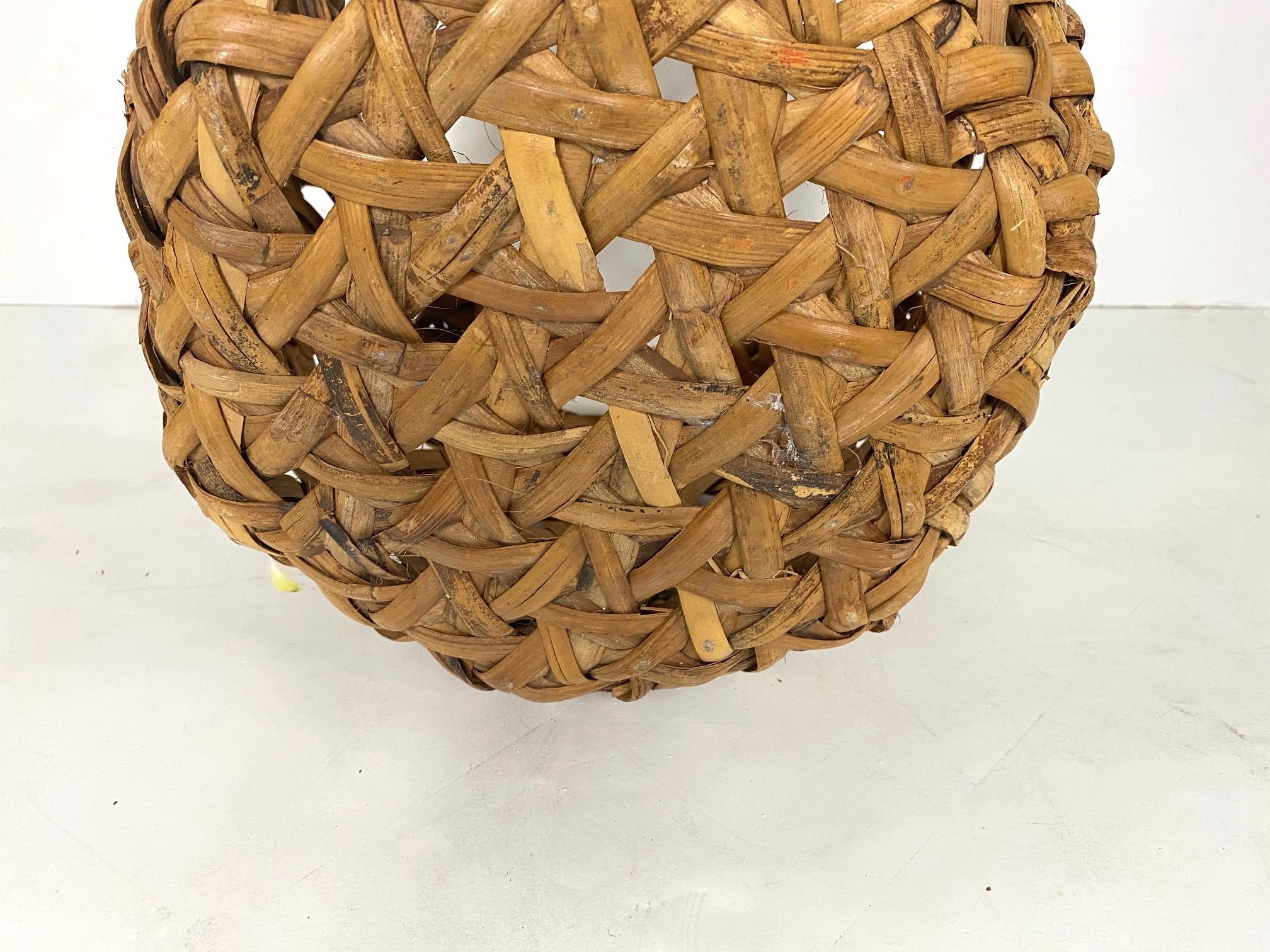 Vintage Hand-Woven Rattan Basket For Sale at 1stDibs