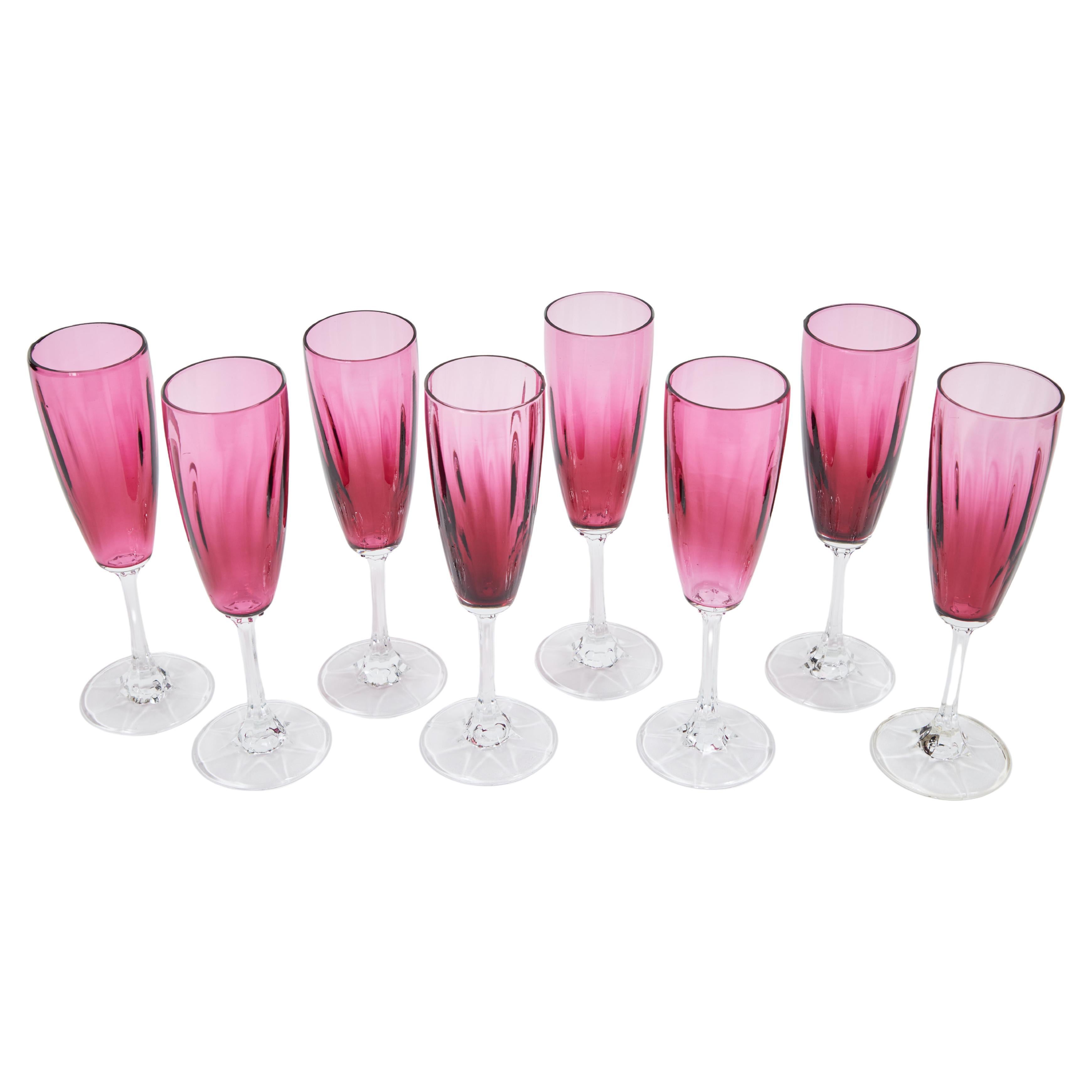 Vintage Handblown Cranberry Glass Flutes with Clear Stems Set of 8 at ...