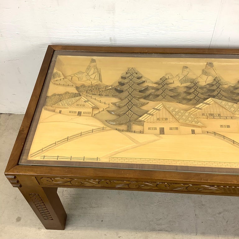 Vintage Hand Carved Decorator Coffee Table with Glass Top For Sale at ...