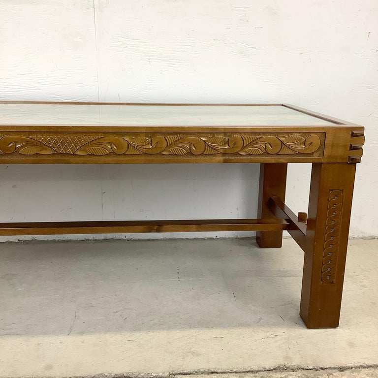 Vintage Hand Carved Decorator Coffee Table with Glass Top For Sale at ...