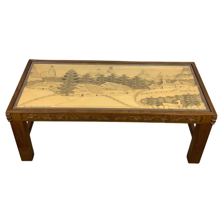 Vintage Hand Carved Decorator Coffee Table with Glass Top For Sale at ...