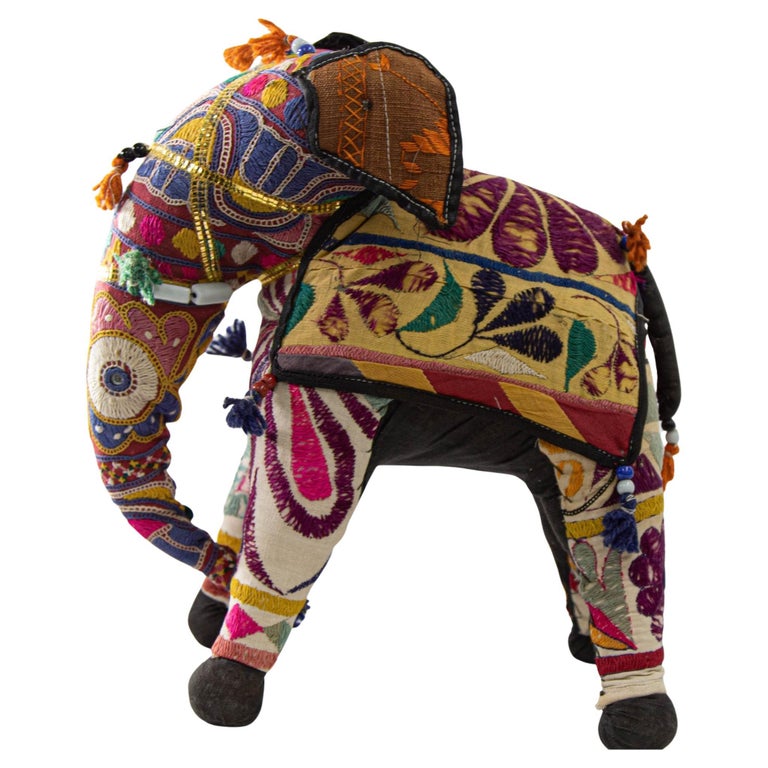 Vintage Handcrafted Stuffed Cotton Embroidered Ceremonial Elephant Toy ...