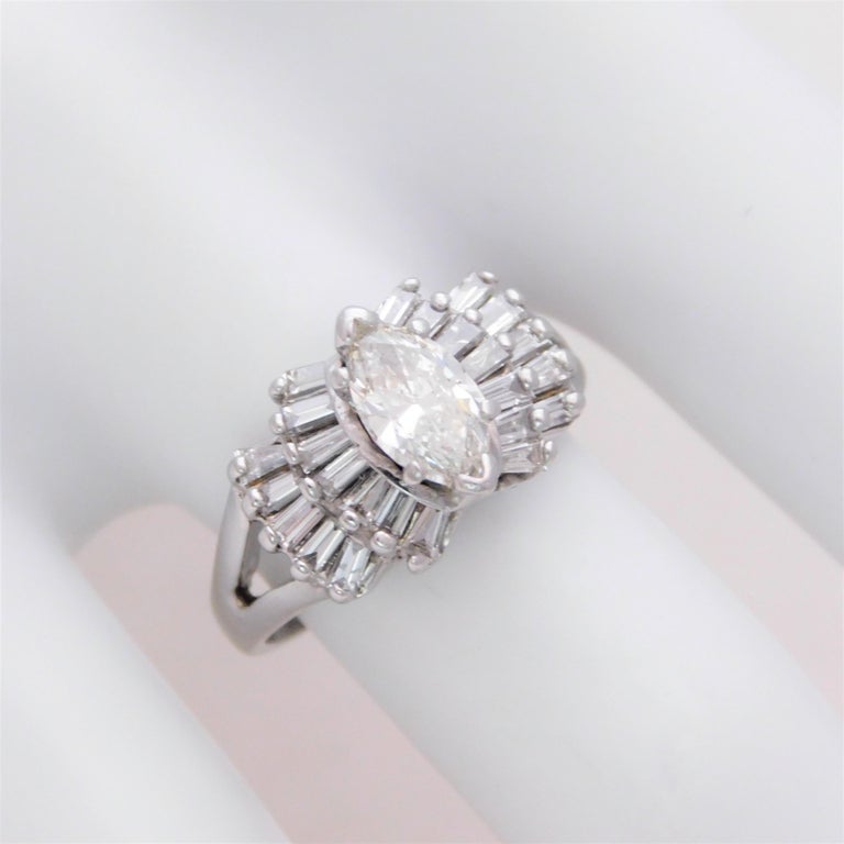 Vintage Handmade 1.60 Carat Marquise and Baguette Cocktail Ring For ...