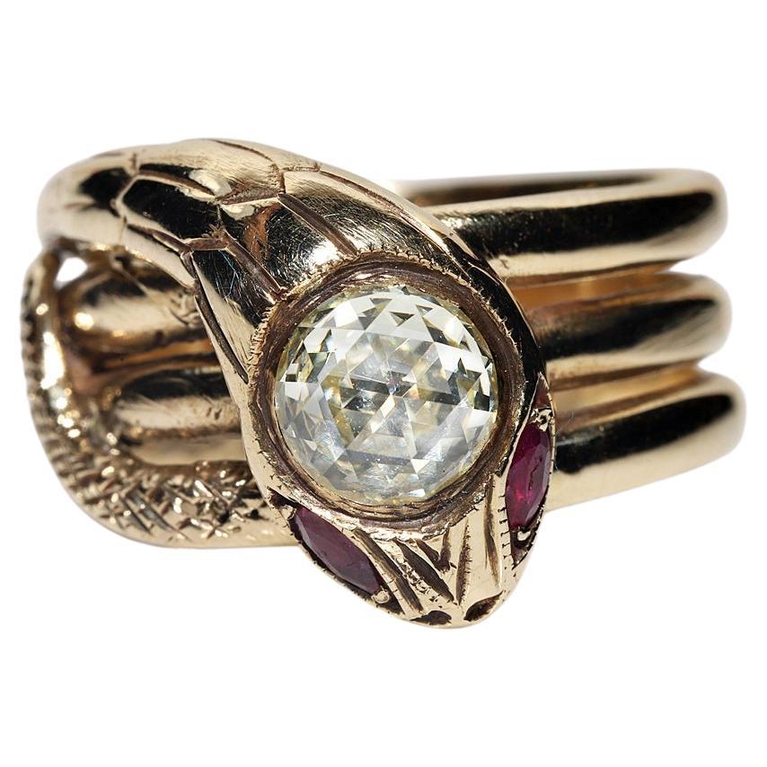 Vintage Handmade Circa 1960s 14k Gold Natural Rose Cut And Ruby Snake ...