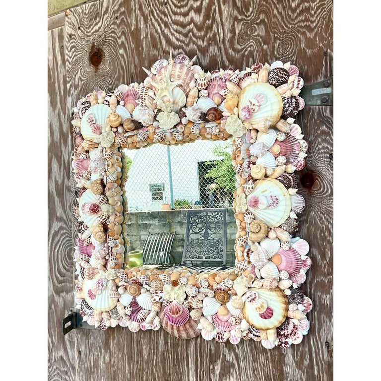 Vintage Handmade Coastal Shell Mirror by Trish Trainor at 1stDibs