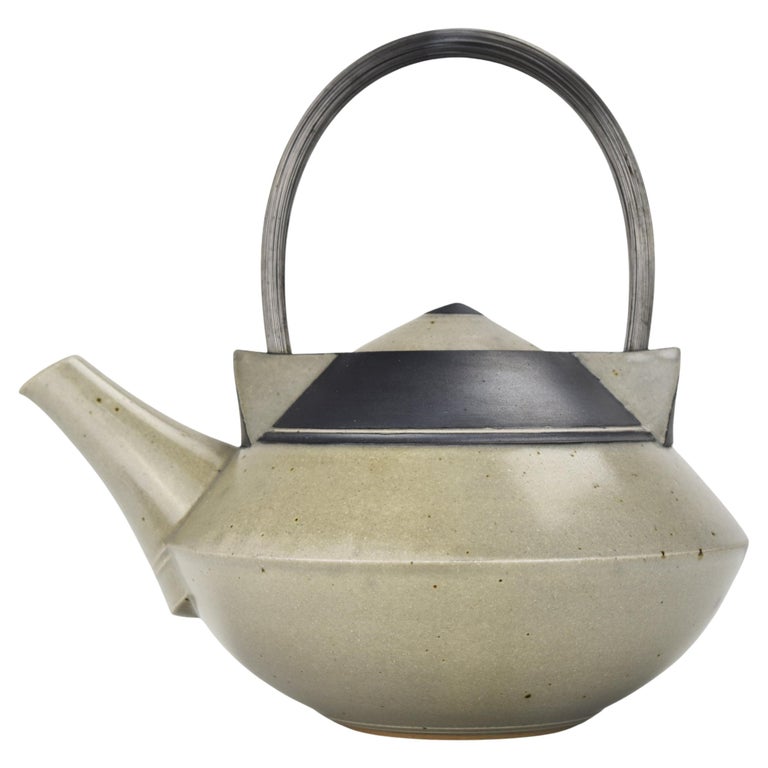 Vintage Handmade Cubist Studio Pottery Stoneware Tea Pot w. Inox Handle ...