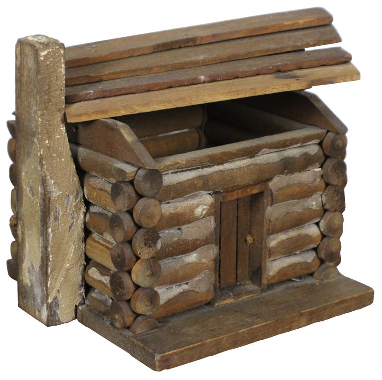 Vintage Handmade Folk Art Log Cabin Doll House Rustic Country Toy Model ...