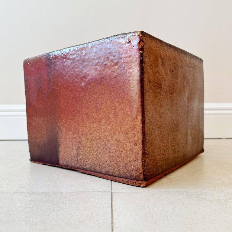 Vintage Handmade Glazed Terracotta Square Planter For Sale at 1stDibs