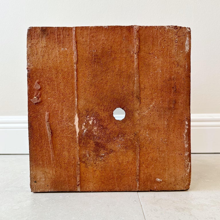 Vintage Handmade Glazed Terracotta Square Planter For Sale at 1stDibs