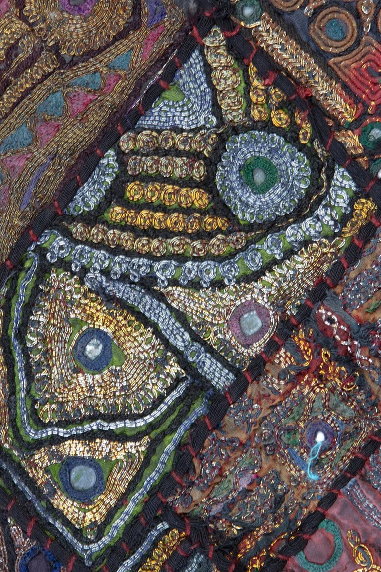 Vintage Handmade Gujarati Tribal Saree Mirror Patchwork and Textiles Tapestry For Sale at ...