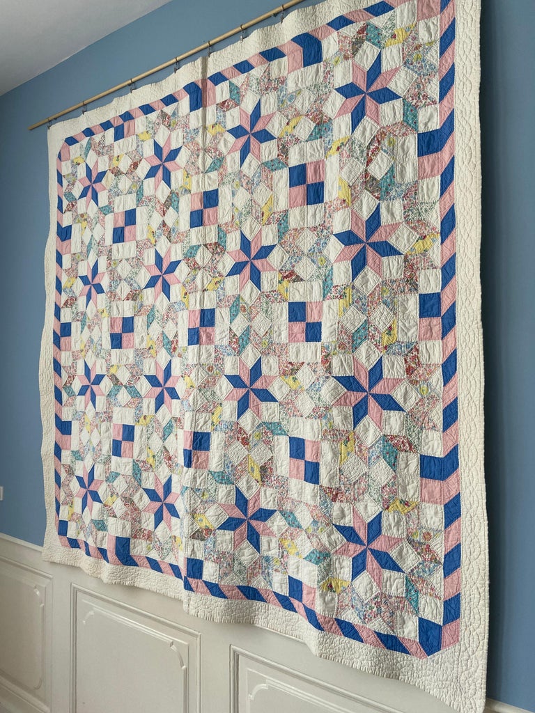 Vintage Handmade Patchwork "Carpenter's Wheel" Quilt in White, USA ...