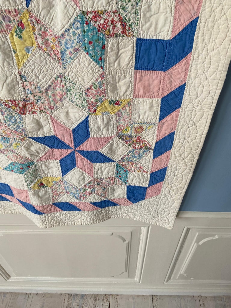 Vintage Handmade Patchwork "Carpenter's Wheel" Quilt in White, USA ...