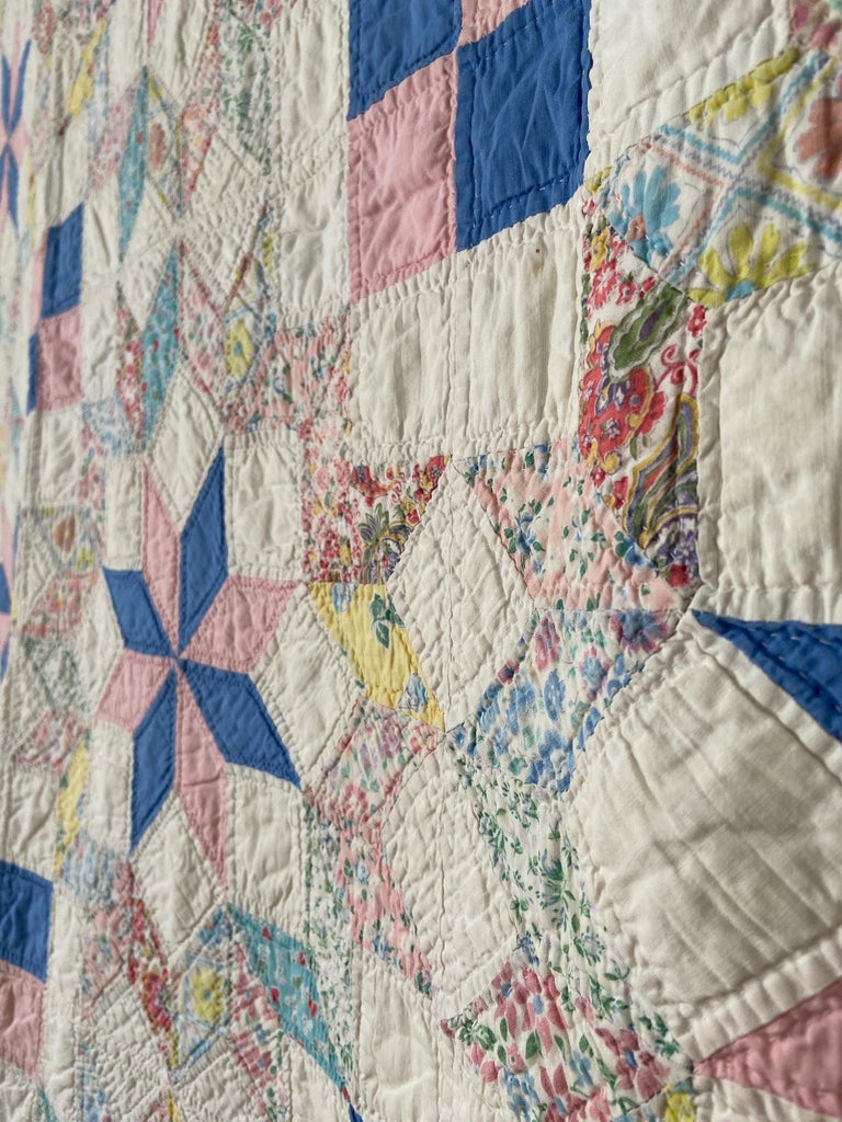 Vintage Handmade Patchwork "Carpenter's Wheel" Quilt in White, USA ...