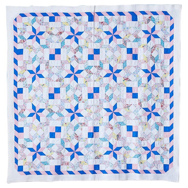 Vintage Handmade Patchwork "Carpenter's Wheel" Quilt in White, USA ...