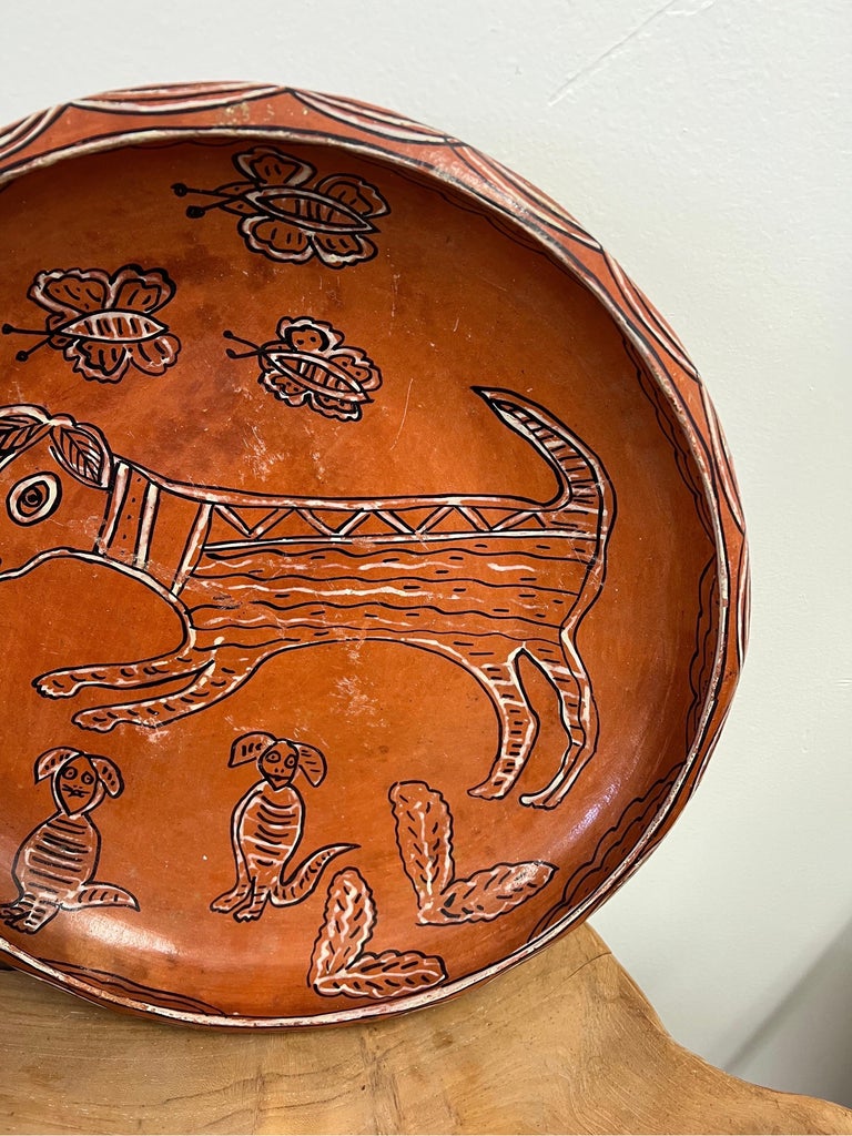 Vintage Handmade Pottery with Hand Painted Animal Motif in a Terracotta ...