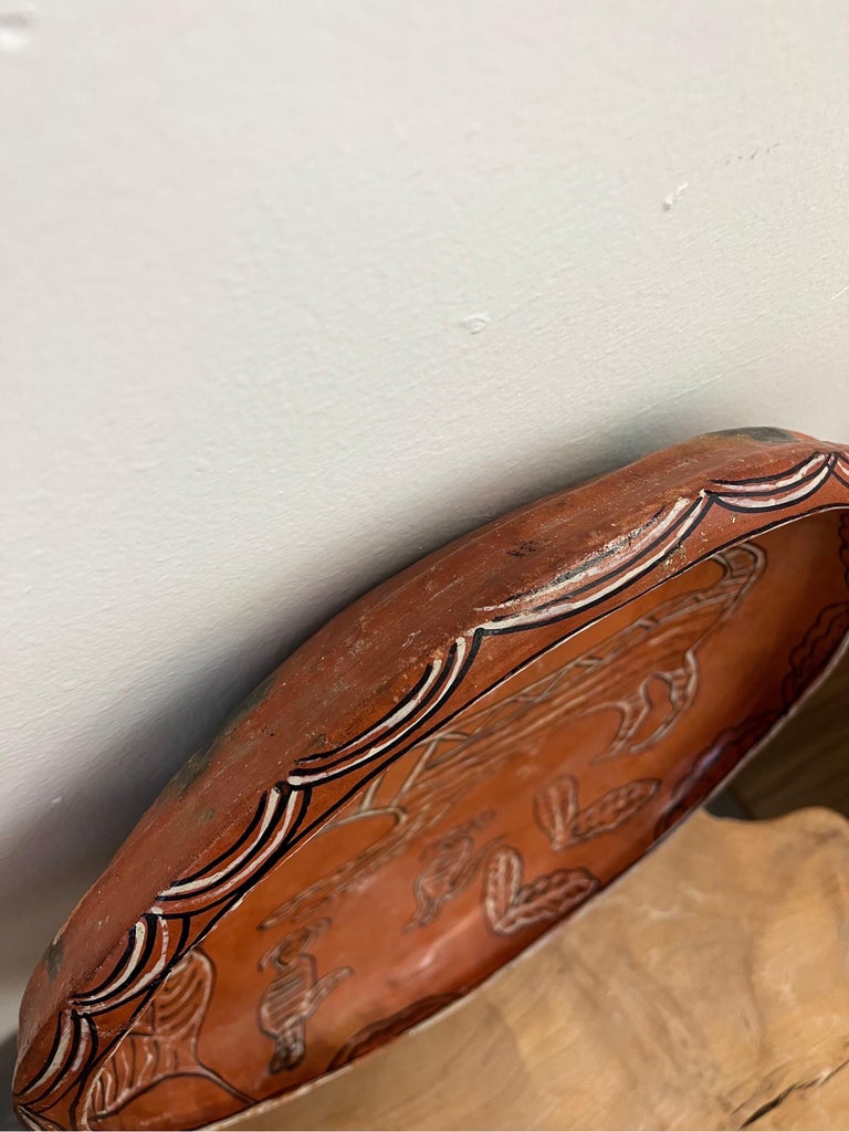 Vintage Handmade Pottery with Hand Painted Animal Motif in a Terracotta ...