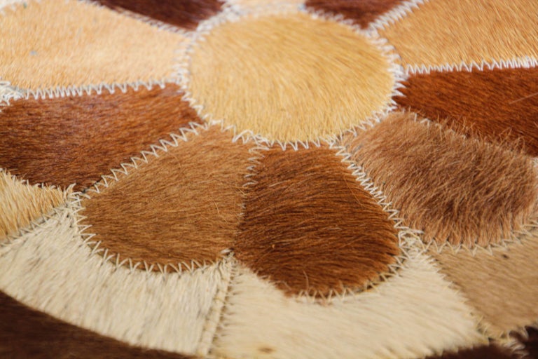 Vintage Handmade Round Western Cow Hide Mat For Sale at 1stDibs