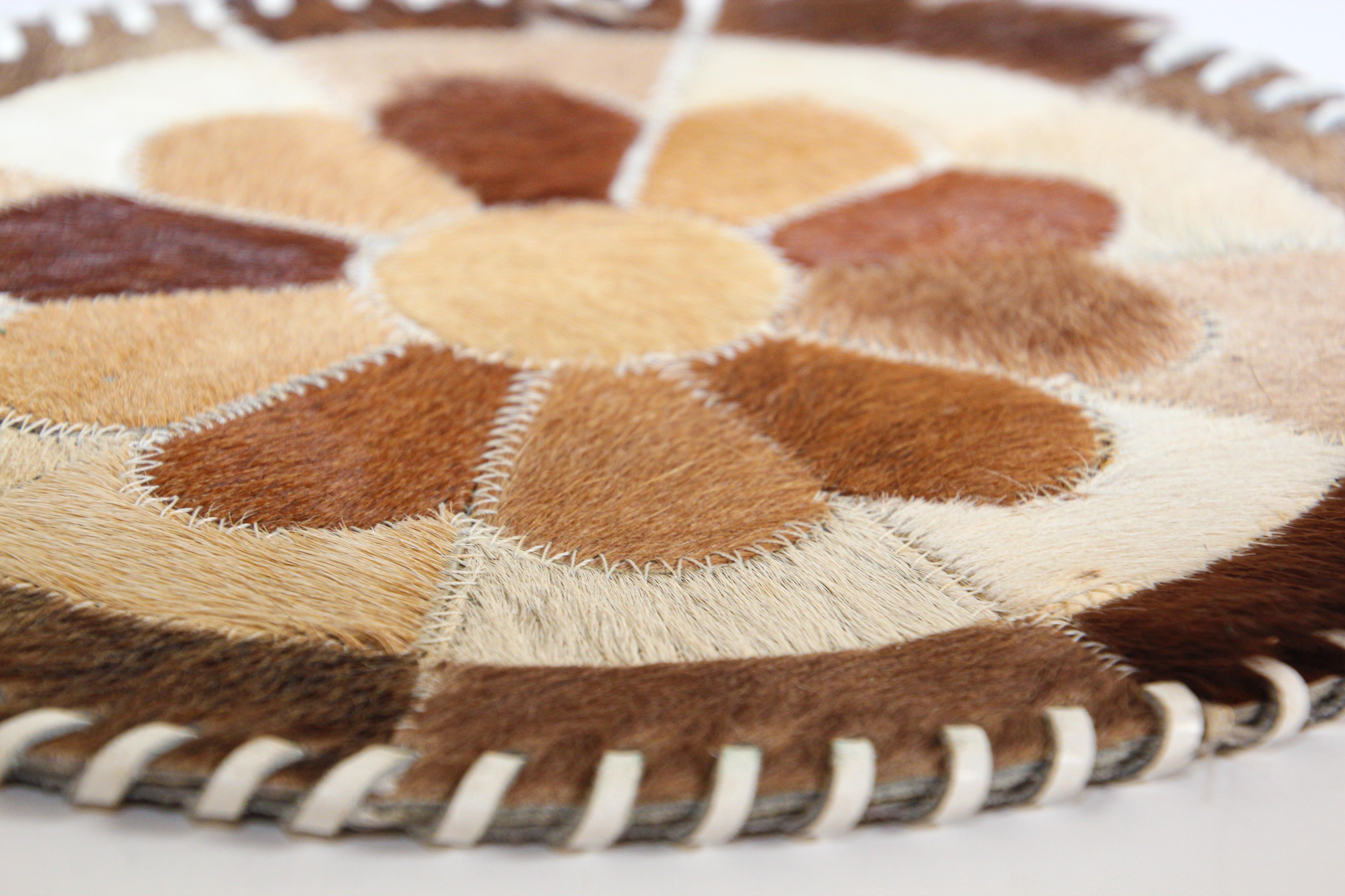 Vintage Handmade Round Western Cow Hide Mat at 1stDibs