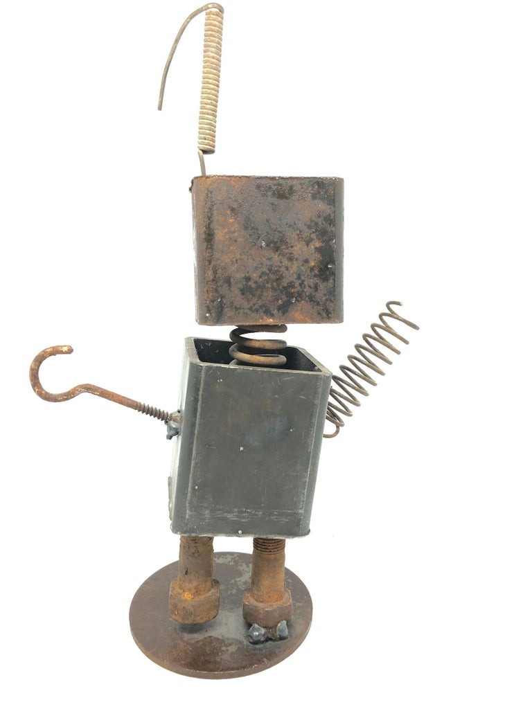 Vintage Handmade Scrap Metal Design Robot Statue German, 1970s at 1stDibs